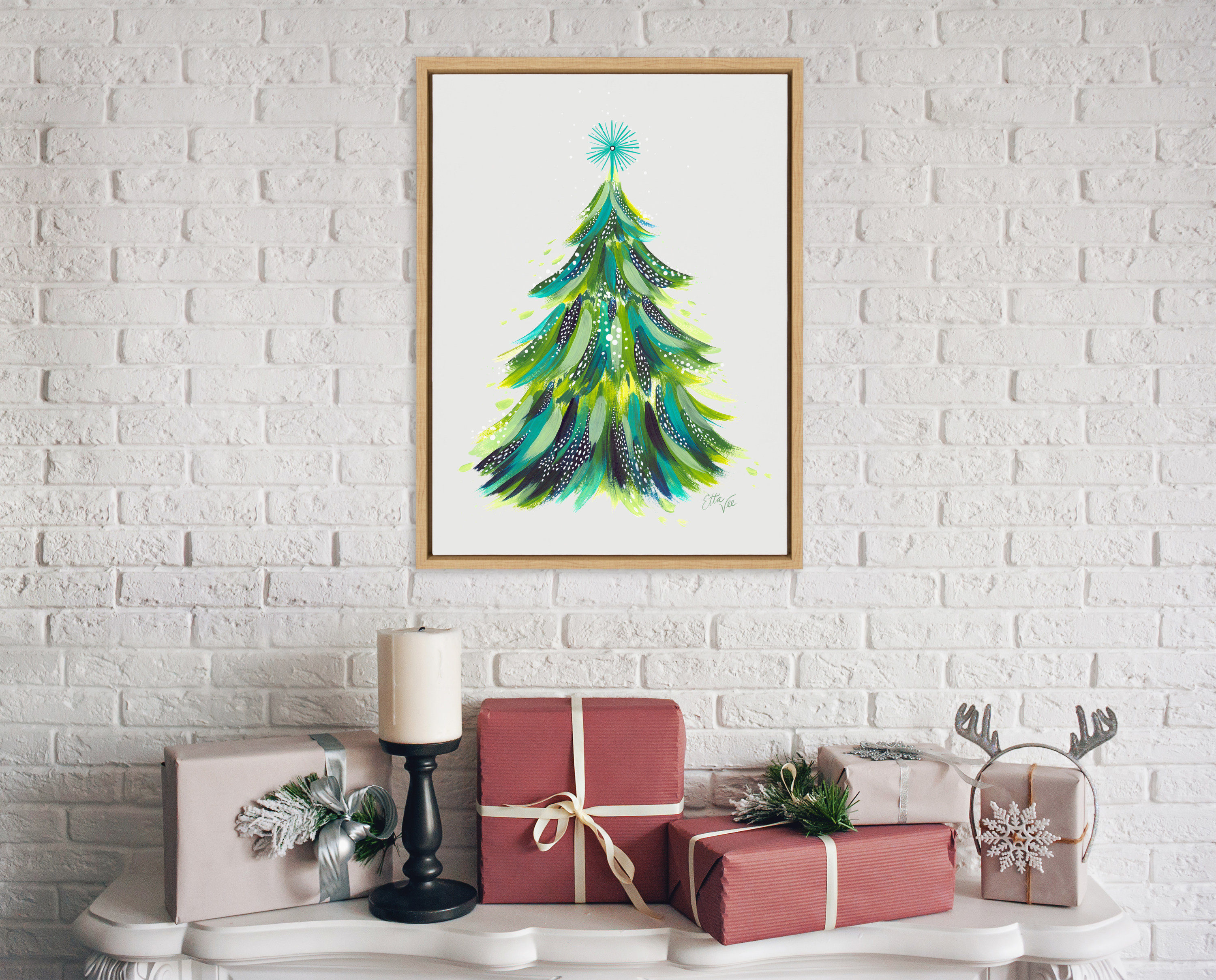 The Holiday Aisle® EV Christmas Tree 1 Framed On Canvas by Jessi Raulet Of Ettavee Print | Wayfair
